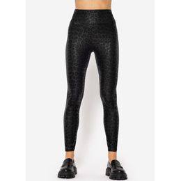 SASSYCLASSY Kunstleder Leggings mit Leo Print in Schwarz | Gr.: M