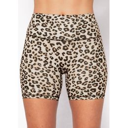 SASSYCLASSY Kurze Sportleggings mit Leo-Print in Beige | Gr.: XS