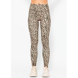 SASSYCLASSY High Waist Sportleggings mit Leo-Print in Beige | Gr.: M