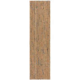 L&auml;ufer FLAIR RUGS "Jute Boucle", blau, B:60cm H:7mm L:300cm, Jute, Teppiche, L&auml;ufer, aus 100% Jute, mit Fransen, aus Naturfasern