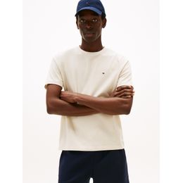 T-Shirt Tommy Hilfiger "ESSENTIAL REGULAR FIT SOLID mit Stickerei", Herren, Gr. L, beige (newsprint), Single Jersey, Obermaterial: 100% Baumwolle, Basic, Rundhals, Shirts T-Shirt, unifarben, casual, Baumwolle, Rundhals, Topseller