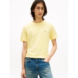 T-Shirt Tommy Hilfiger "ESSENTIAL REGULAR FIT SOLID mit Stickerei", Herren, Gr. L, citronella, Single Jersey, Obermaterial: 100% Baumwolle, Basic, Rundhals, Shirts T-Shirt, unifarben, casual, Baumwolle, Rundhals