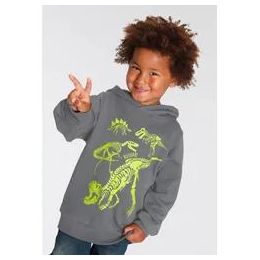 Kapuzensweatshirt Kidsworld "DINO", Jungen, Gr. 92/98, grau (anthrazit), angeraute Sweatware, Obermaterial: 100% Baumwolle. Kapuzenfutter: 100% Baumwolle, bedruckt, Basic h&uuml;ftlang, angesetztes B&uuml;ndchen, Sweatshirts, Langarm, Basic-Passform, mit stylischem Druck, aus Baumwolle