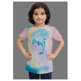 T-Shirt Kidsworld "Shirt mit gro&szlig;em Fotodruck", M&auml;dchen, Gr. 104/110, rosa, Jersey, Obermaterial: 100% Baumwolle. Obermaterial Vorderteil: 100% Polyester, bedruckt, Basic, Rundhals, Shirts T-Shirt, T-Shirt mit s&uuml;&szlig;en Delfin-Fotodruck