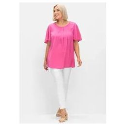 Longbluse sheego, Damen, Gr. 40, pink (fuchsia), 100% Viskose, unifarben, Rundhals, Blusen Longbluse