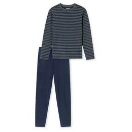 Schlafanzug Schiesser "Pyjama Casual Essentials", Herren, Gr. 3XL, blau (blau, grau), Obermaterial: 100% Baumwolle CO., Homewear-Sets Schlafanzug