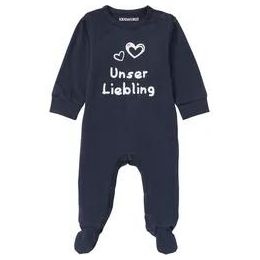 Schlafoverall Kidsworld "Baby-Schlafanzug, Unser Liebling - NEUE KOLLEKTION", Jungen, Gr. 50/56, N-Gr, blau (marine), Jersey, Obermaterial: 100% Baumwolle, bedruckt, Basic, Basic, Rundhals, Overalls, aus Bio-Baumwolle