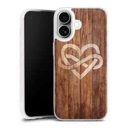 DeinDesign iPhone 17 Handy Slim Case Silikon Handyh&uuml;lle transparent H&uuml;lle extra d&uuml;nn Love Wooden Look Heart Silikon Slim Case