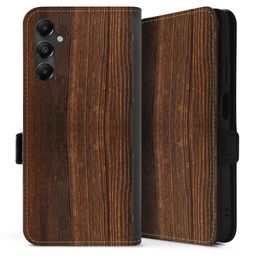 DeinDesign Galaxy A05s Handy Klapph&uuml;lle Handyh&uuml;lle aus Kunst Leder schwarz Flip Case Wooden Look Wood Nut Tree Sideflip mit Lasche