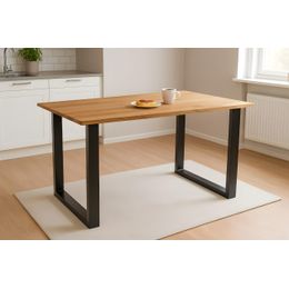 Esstisch 120x80 cm Baumkante Eichenholz massiv ge&ouml;lt U-Gestell schwarz SALVADOR