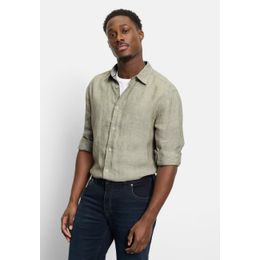 Langarmhemd OLYMP "OLYMP Casual, regular fit, Kent", Herren, Gr. L, Normaler Arm, oliv, 100% Leinen, Hemden