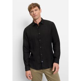 Langarmhemd OLYMP "OLYMP Casual, regular fit, Kent", Herren, Gr. XL, Normaler Arm, schwarz, 100% Leinen, Hemden