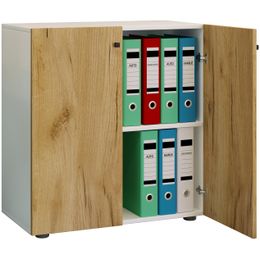 Aktenschrank Vcm, B:70cm T:40cmwei&szlig;, honig, eiche, Obermaterial: 100% Holz Wood., B&uuml;ro, Schr&auml;nke, "B&uuml;roschrank B&uuml;cher Ordner Aktenschrank Lona 2fach"
