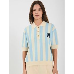 Strickpullover NORR "NORR Sweater Varsity", Damen, Gr. 34, light blau stripe, Obermaterial: 72% Viskose, 28% Polyester, Pullover Strickpullover