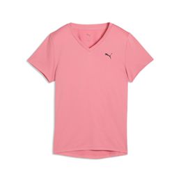 Trainingsshirt Puma "W TAD ESSENTIAL VNECK TEE", Damen, Gr. L, wild pink, Jersey, Obermaterial: 100% Polyester, regular fit normal, V-Ausschnitt, Shirts, k&ouml;rperbetonte Passform, verl&auml;ngerter Saum, mit DryCELL Technologie