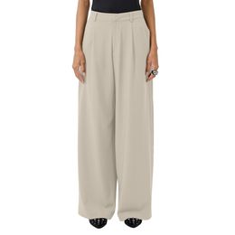 Stoffhose QS, Damen, Gr. 34, L&auml;nge 30, beige, Web, Obermaterial: 81% Polyester, 15% Viskose, 4% Elasthan, unifarben, loose fit lang, Hosen Stoffhose, mit Taschen