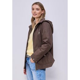 Parka Street One, Damen, Gr. 36, mahogany braun, Web, 69% Baumwolle, 31% Polyester, unifarben, comfort fit normal, ohne Ausschnitt, abgesteppt, Jacken Parka, mit Kapuze