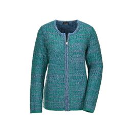 Strickjacke GOLDNER "Kurzgr&ouml;&szlig;e Strukturjacke mit Rollband", Herren, Gr. 22, blau (t&uuml;rkis, gemustert), Obermaterial: 100% Polyacryl PAN., gerade, Strickjacken Strickjacke, dekoratives Rollb&auml;ndchen am RV