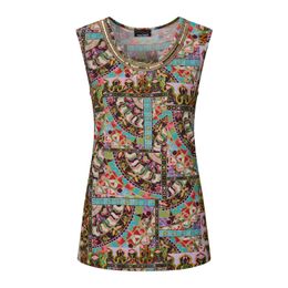 Tr&auml;gertop GOLDNER "Kurzgr&ouml;&szlig;e Viskoseshirt mit Muster-Mix", Damen, Gr. 19, bunt (bunt, gemustert), Obermaterial: 95% Viskose CV. 5% Elasthan EL., Tops Tr&auml;gertop, aufwendige Paillettenstickerei am Ausschnitt
