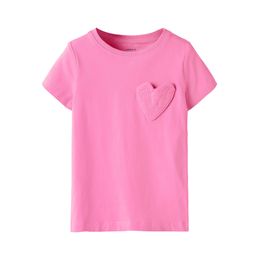 Kurzarmshirt name it "NMFDEAS SS TOP", M&auml;dchen, Gr. 116, strawberry moon, Jersey, Obermaterial: 95% Baumwolle, 5% Elasthan, unifarben, Basic, regular fit normal, Rundhals, Shirts