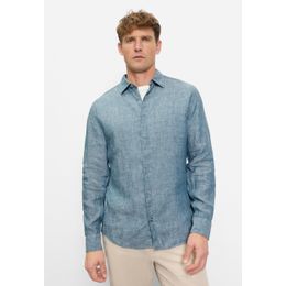 Langarmhemd OLYMP "OLYMP Casual, regular fit, Kent", Herren, Gr. L, Normaler Arm, smaragd, 100% Leinen, Hemden