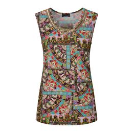 Tr&auml;gertop GOLDNER "Kurzgr&ouml;&szlig;e Viskoseshirt mit Muster-Mix", Damen, Gr. 24, bunt (bunt, gemustert), Obermaterial: 95% Viskose CV. 5% Elasthan EL., Tops Tr&auml;gertop, aufwendige Paillettenstickerei am Ausschnitt