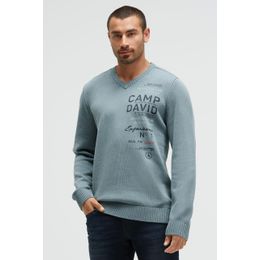 V-Ausschnitt-Pullover CAMP DAVID, Herren, Gr. XXL, teal, Strick, Material: 100% Baumwolle, bedruckt, regular fit normal, V-Ausschnitt, eingesetzt Rippb&uuml;ndchen, Pullover, aus Baumwolle