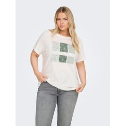 Kurzarmshirt Only CARMAKOMA "CARCRUZ LIFE SS O-NECK REG TEE JRS", Damen, Gr. M, cloud dancer print:living the dream, Jersey, Obermaterial: 100% Baumwolle, bedruckt, regular fit normal, Rundhals, Shirts, Baumwolle, regular fit