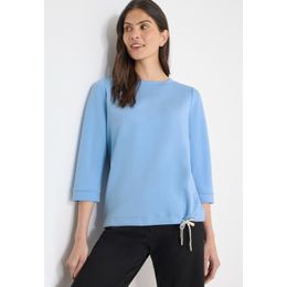 3/4-Arm-Shirt Cecil, Damen, Gr. XS (36), cloud blau, Jersey, Obermaterial: 48% Polyester, 48% Viskose, 4% Elasthan, unifarben, bequem h&uuml;ftlang, U-Boot-Ausschnitt, breiter Bund, Shirts 3/4-Arm-Shirt, mit Kordelzug am Saum