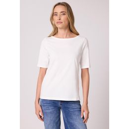 T-Shirt Street One, Damen, Gr. 36, sanftes wei&szlig;, light terra mocha, Web, 100% Baumwolle, unifarben, normal normal, U-Boot-Ausschnitt, abgesteppt, Shirts T-Shirt, mit U-Boot-Ausschnitt