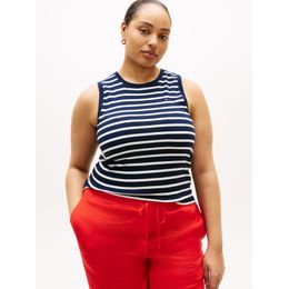 T-Shirt Tommy Hilfiger Curve "CRV SLIM CODY C-NK TANK", Damen, Gr. 50, breton stripe schwarz night, ecru, Single Jersey, Obermaterial: 100% Baumwolle, gestreift, regular fit normal, Rundhals, Shirts T-Shirt, in gro&szlig;en Gr&ouml;&szlig;en