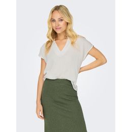 Jacqueline de Yong Shirtbluse JDY "JDYTHEIS LION LIFE S/S TOP WVN", Damen, Gr. XL, cloud dancer, Web, Obermaterial: 100% Baumwolle, unifarben, regular fit h&uuml;ftlang, V-Ausschnitt, Blusen, weiche Musselin Baumwolle