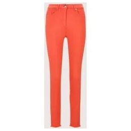 Madeleine Mode Regular-fit-Jeans MADELEINE "Jeans Mid Waist Skinny-Hose mit Fransen", Damen, Gr. 20, N + K Gr, orange (blutorange), Obermaterial: 92% Baumwolle CO. 6% Polyester PES. 2% Elasthan EL., Modern, normal, Jeans, mit Fransensaum