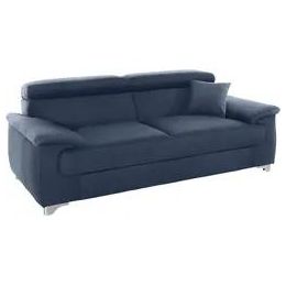 2-Sitzer DOMO collection "Mira inklusive Kopfteilverstellung f&uuml;r mehr Wohlf&uuml;hlkomfort", blau (dunkelblau), B:185cm H:78cm T:100cm, Zierkissen: Entsprechend jeweiligem Bezug.;Struktur (100% Polyester);Struktur fein (100% Polyester);Luxus-Microfaser (92% Polyester, 8% Nylon), Sofas, elegant und modern, komfortabel, frei im Raum stellbar