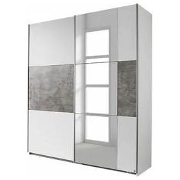 Schwebet&uuml;renschrank Rauch "Prenzlau", wei&szlig; (wei&szlig;, beton, optik), B:175cm H:210cm T:59cm, Holzwerkstoff, Schr&auml;nke, Schwebet&uuml;renschrank, mit Spiegel