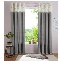 Gardine OTTO HOME "Louis" Gr. 3, grau, B:140cm H:175cm, Baumwolle (Bio-Baumwolle), Gardinen, Gardine, halbtransparent, aus Bio-Baumwolle, einseitig bedruckt