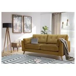 3-Sitzer Home Affaire "Copenhagen", gold, B:201cm H:88cm T:87cm, Struktur weich (100% Polyester);Samtoptik (100% Polyester), Sofas, feiner Keder, Kopfheftung im R&uuml;cken und Armlehnkissen
