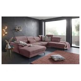 Sit & More Wohnlandschaft SIT & MORE "Percy U-Form", lila (flieder), B:343cm T:235cm, Sofas, Wohnlandschaft, 15 cm Fu&szlig;h&ouml;he, Sitztiefenverstellung, wahlweise in 2 Fu&szlig;farben