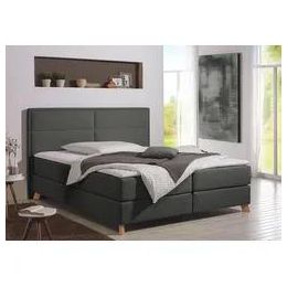 Boxspringbett Home Affaire "Caria", grau (anthrazit), B:211cm L:209cm, Strukturstoff-Bezug (100% Polyester);Topperbezug 100% Polyester, Komplettbetten, Boxspringbett, in 5 Breiten, 3 Matratzen-Ausf&uuml;hrungen, 2 H&auml;rtegraden, Topper