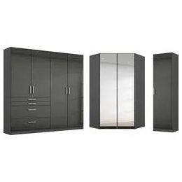 Schrank-Set Rauch "Kleiderschrank Schrank Garderobe Garderobenschrank Eckschrank HOMBURG", grau (graumetallic, hochglanz effektgrau), B:298cm H:197cm T:163cm, Holzwerkstoff, Kastenm&ouml;bel-Sets, viel Stauraum, oberer Schubkasten mit Einteilung MADE IN GERMANY