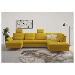 Wohnlandschaft Home Affaire "Palm Beach U-Form", braun (messing), B:347cm H:89cm T:224cm, 98%Polyester, 2%Polyamid, Sofas, Wohnlandschaft, Federkern, mit Sitztiefenverstellung, wahlweise mit Bettfunktion