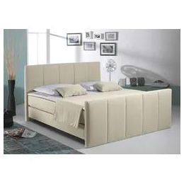 Boxspringbett Home Affaire "Portland", beige, B:108cm L:216cm, Strukturstoff-Bezug (100% Polyester), , Komplettbetten, Boxspringbett, in 3 Breiten, 3 Matratzenarten und 2 H&auml;rtegraden, incl. Topper