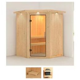 Sauna Karibu "Larin", beige (naturbelassen), ohne Ofen, (ohne Ofen), Saunen, ohne Ofen