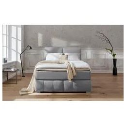 Boxspringbett Home Affaire "Wehma", grau, B:150cm L:213cm, Struktur fein (100% Polyester), Komplettbetten, Boxspringbett, inkl. Topper in 3 verschiedenen Matratzen, auch in Samtstoff
