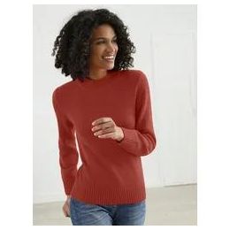 Stehkragenpullover Casual Looks "Pullover", Damen, Gr. 52, rot (rostrot), 50% Baumwolle, 50% Polyacryl, meliert, unifarben, figurumspielend, Pullover Stehkragenpullover