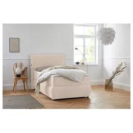 Boxspringbett Home Affaire "Jenson", beige, B:128cm L:225cm, Struktur weich (85% Polyester/15% Nylon), Komplettbetten, Boxspringbett, in 4 Farben, 4 Breiten, 3 Matratzenarten in 2 H&auml;rtegraden, Topper