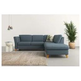Ecksofa Home Affaire "Trelleborg L-Form", blau (blaugrau), B:252cm H:86cm T:213cm, 100% Polyester, Sofas, Ecksofa, Federkern-Polsterung, wahlweise mit Schlaffunktion und Stauraum