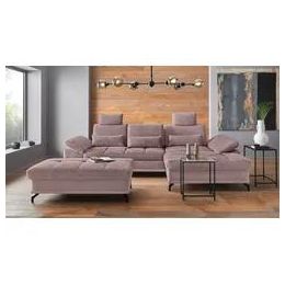 Ecksofa OTTO HOME "Costello L-Form, B: 301 cm mit Sitztiefen-, Armteilverstellung &", lila (flieder), B:301cm H:89cm T:176cm, 100% Polyester;Samtoptik (100% Polyester), Sofas, Ecksofa, 3 Nierenkissen, optional Bettfunktion & Bettkasten