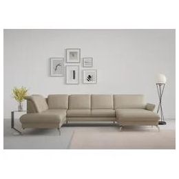 Sit & More Wohnlandschaft SIT & MORE "Fashion U-Form", beige, B:338cm H:84cm T:207cm, Sofas, Wohnlandschaft, wahlweise mit Kopfteilverstellung, Vorziehsitz, motorisch, Nickelf&uuml;&szlig;e