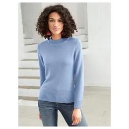 Stehkragenpullover Casual Looks "Pullover", Damen, Gr. 38, blau (eisblau), 50% Baumwolle, 50% Polyacryl, meliert, unifarben, figurumspielend, Pullover Stehkragenpullover